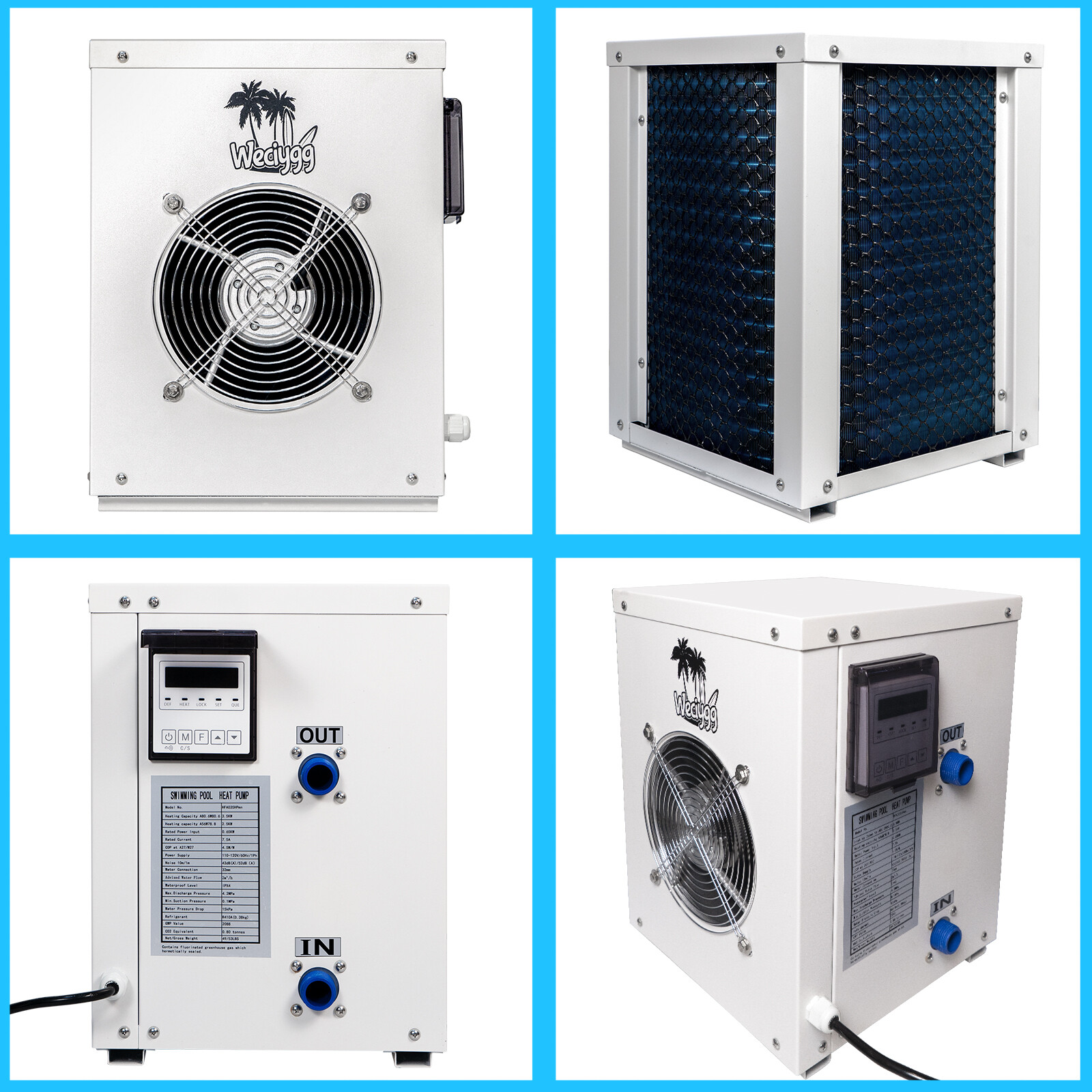 Mini Pool Heat Pump 12000 BTU for Above Ground Pools 3.5 kW Swimming ...