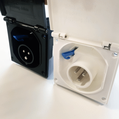 BLACK - MAINS 230V 16A FLUSH FIT INLET SOCKET FOR CAMPERVAN ...