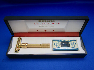 GILLETTE VTG ARISTOCRAT Adjustable Gold TTO Razor1962 H4 Made In U.S.A ...