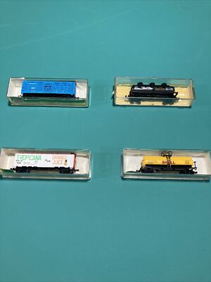 Lot of 4 Vintage MODEL POWER N Scale Train Cars Reefer-Cattle-2 Tankers ...