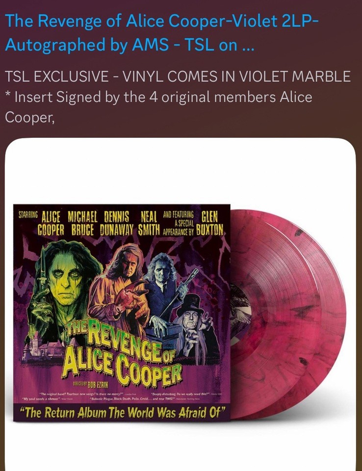 The Revenge of Alice Cooper SIGNED Violet Marble 2LP Full Band ...