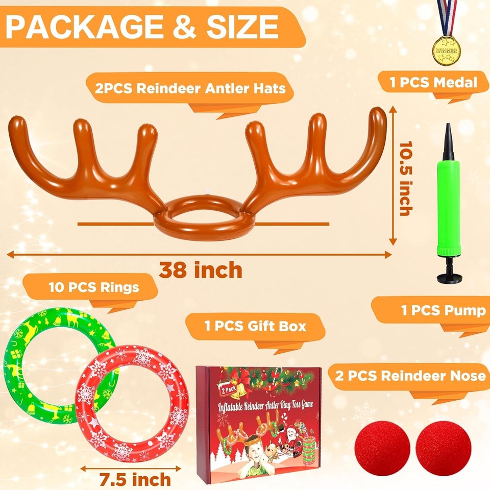 2-4 Players Inflatable Reindeer Antler Ring Toss Game for Christmas ...