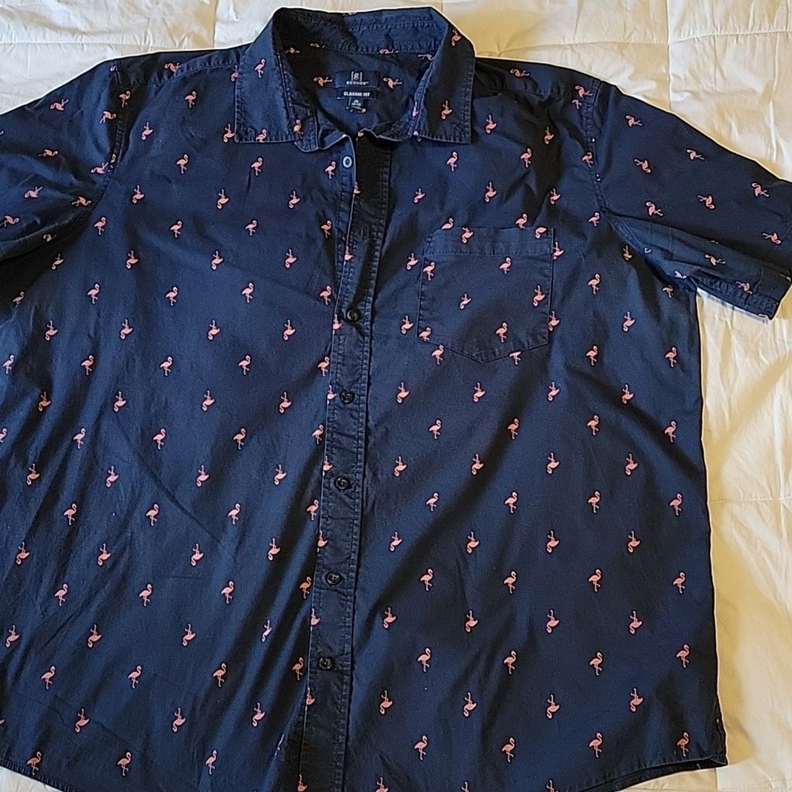 George classic fit men's navy blue with pink flamingo… - Gem