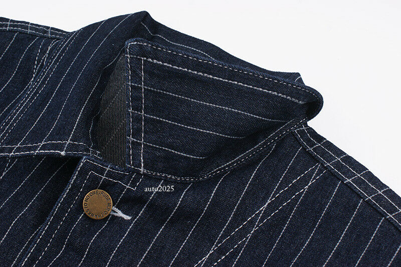 Railroad Men's Denim Jacket Vintage Striped Shirt Long Sleeve Work Jean ...