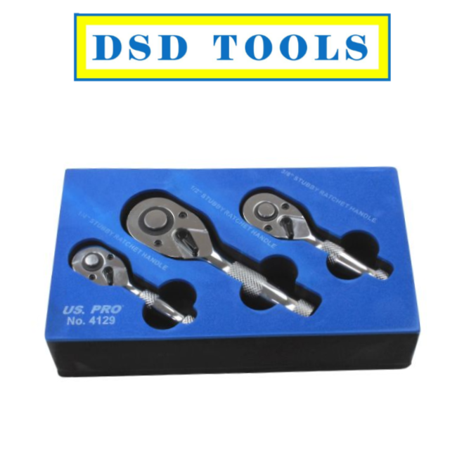 US PRO Tools 3PC STUBBY RATCHET HANDLE SET 1/4 - 3/8 & 1/2" DRIVER 4129 ...