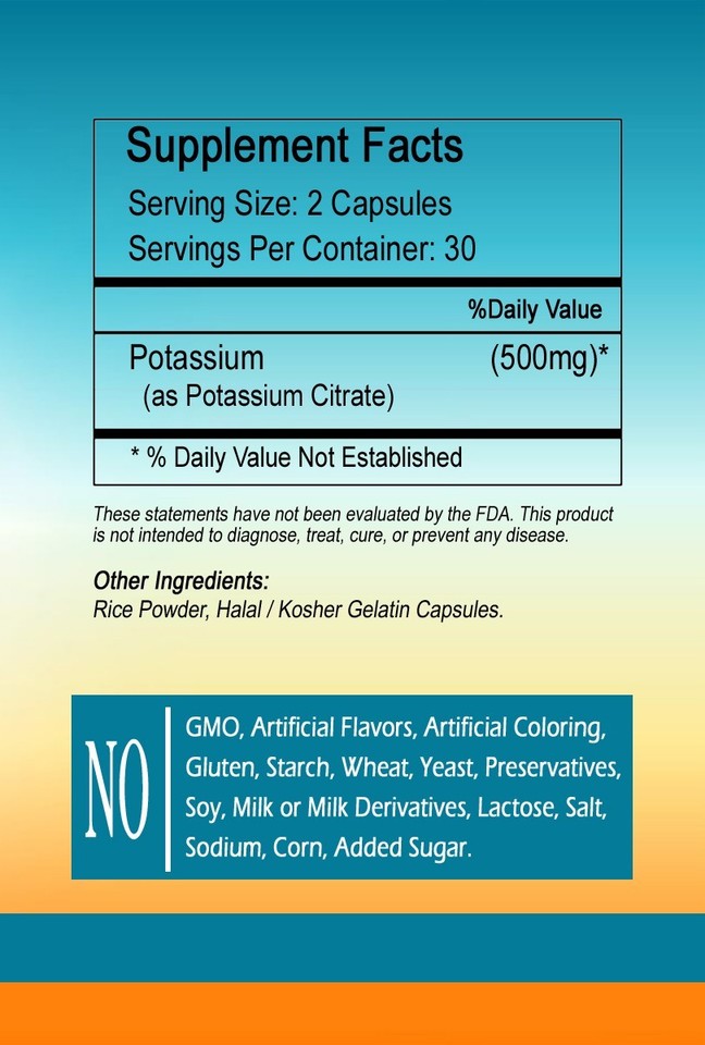 Potassium Capsules – High-Potency 500mg Potassium Citrate Per Serving ...