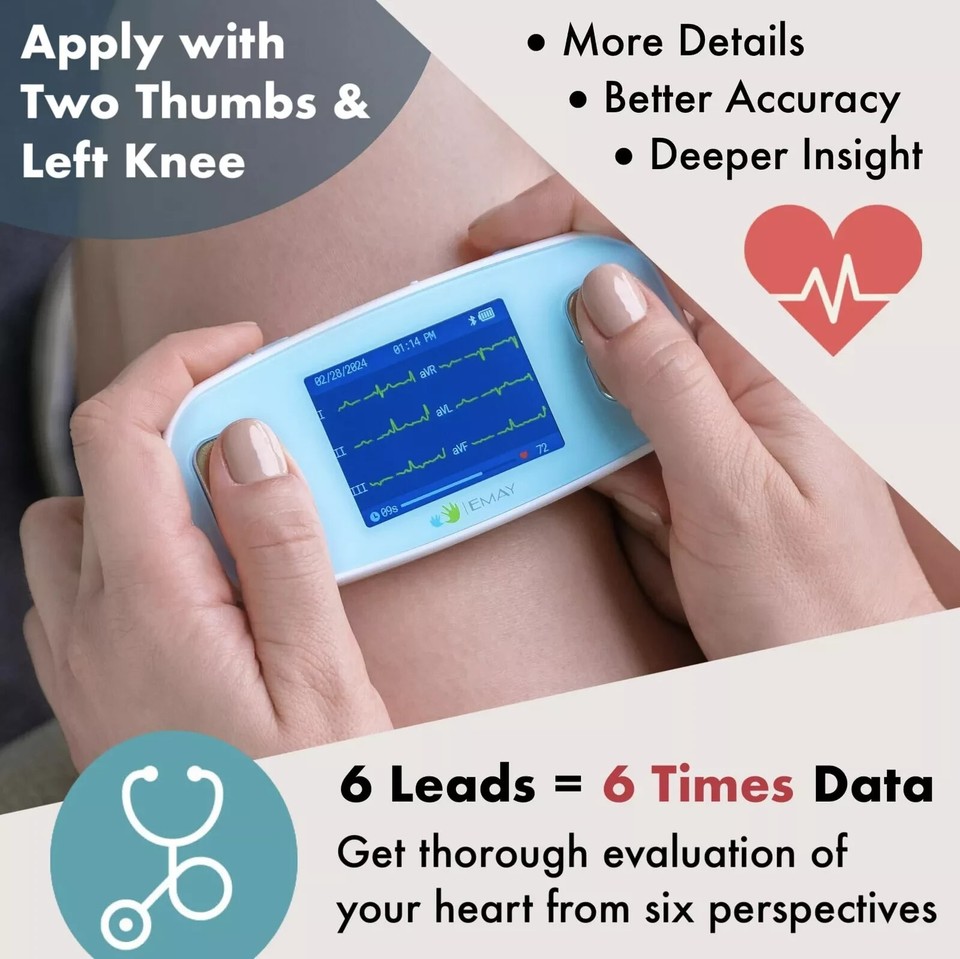 EMAY 6Leads Portable ECG Monitor Record ECG and Heart Rate in 6 ...