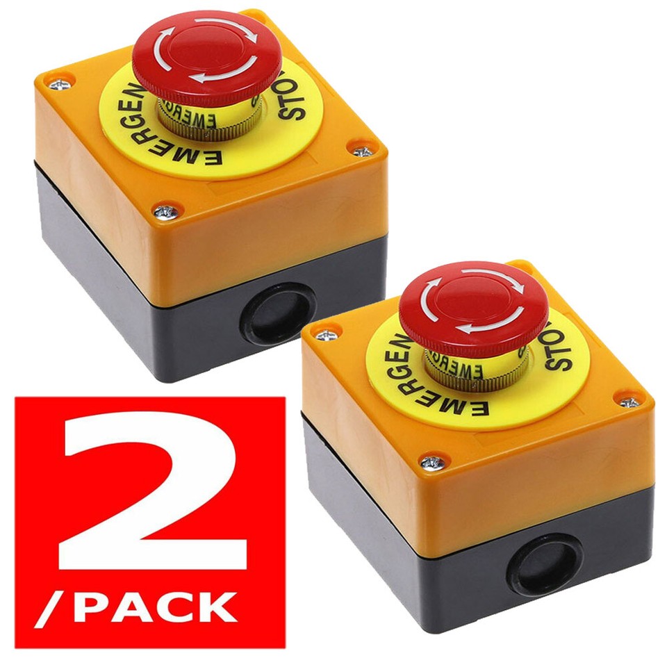 2Pcs 22mm Mushroom Emergency Stop Shut Off Push Button Switch NO+NC 10A ...