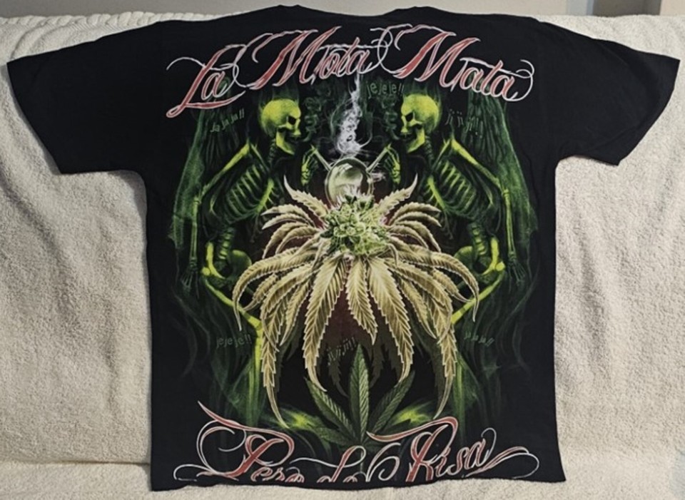SKELETON SMOKING BONG MARIJUANA LEAF LA MOTA MATA SKULL WEED T-SHIRT | eBay