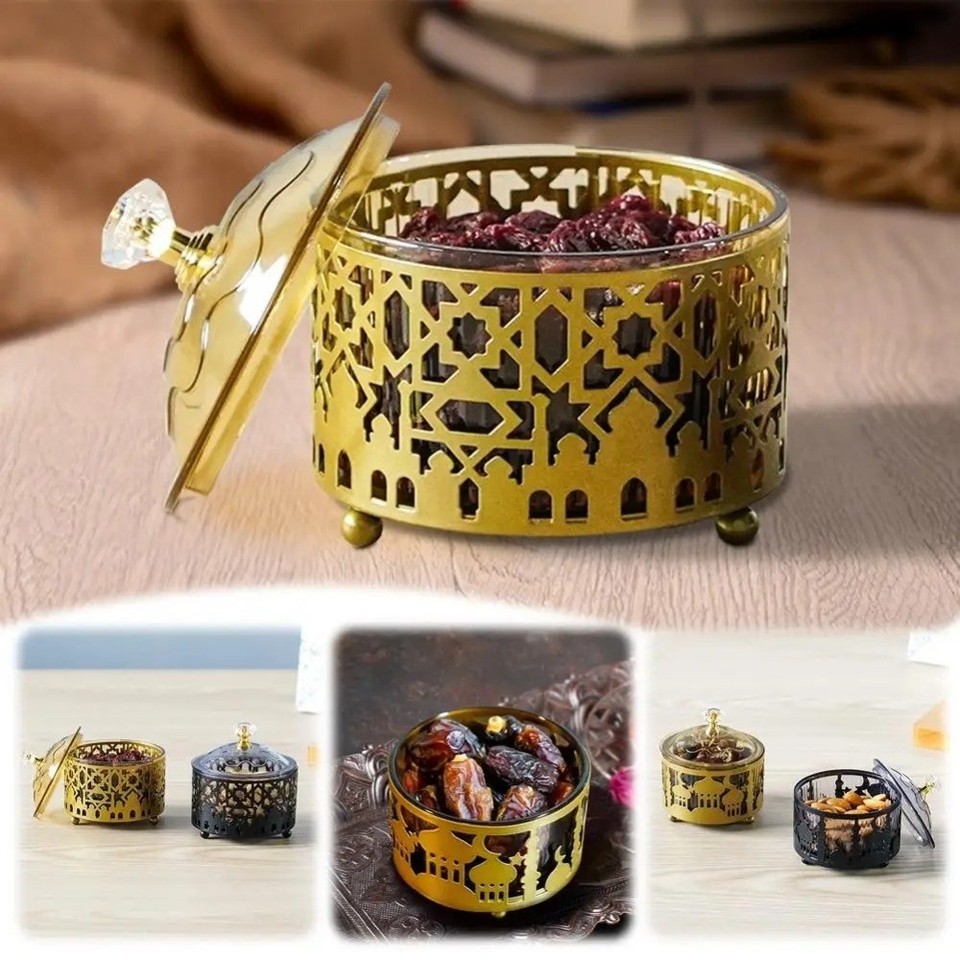 Metal Eid Mubarak Snack Tray with Lid Serving Plate Table Centerpiece ...