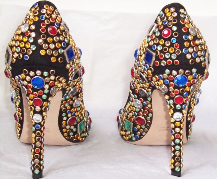 MIU MIU Black Suede Crystal Jeweled Embellished Pointed Toe MIU MIU Black Suede Crystal Jeweled Embellished Pointed Toe