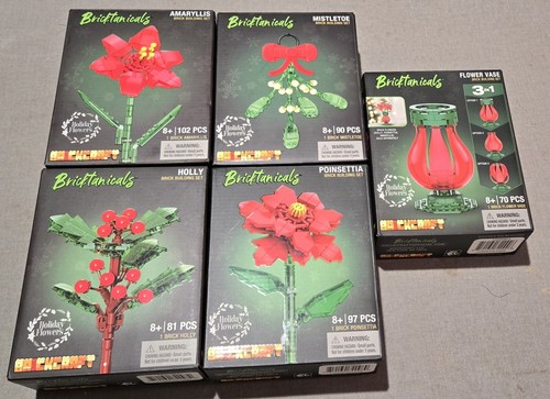 Lot Set Of 6 Brickcraft Bricktanicals Holiday 5 Plants + Flower Vase | eBay