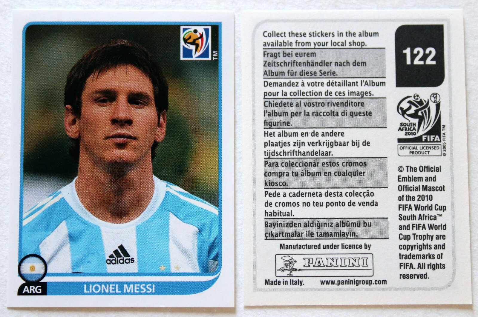 PANINI Soccer Sticker Card LIONEL MESSI # 122 World Cup South Africa ...
