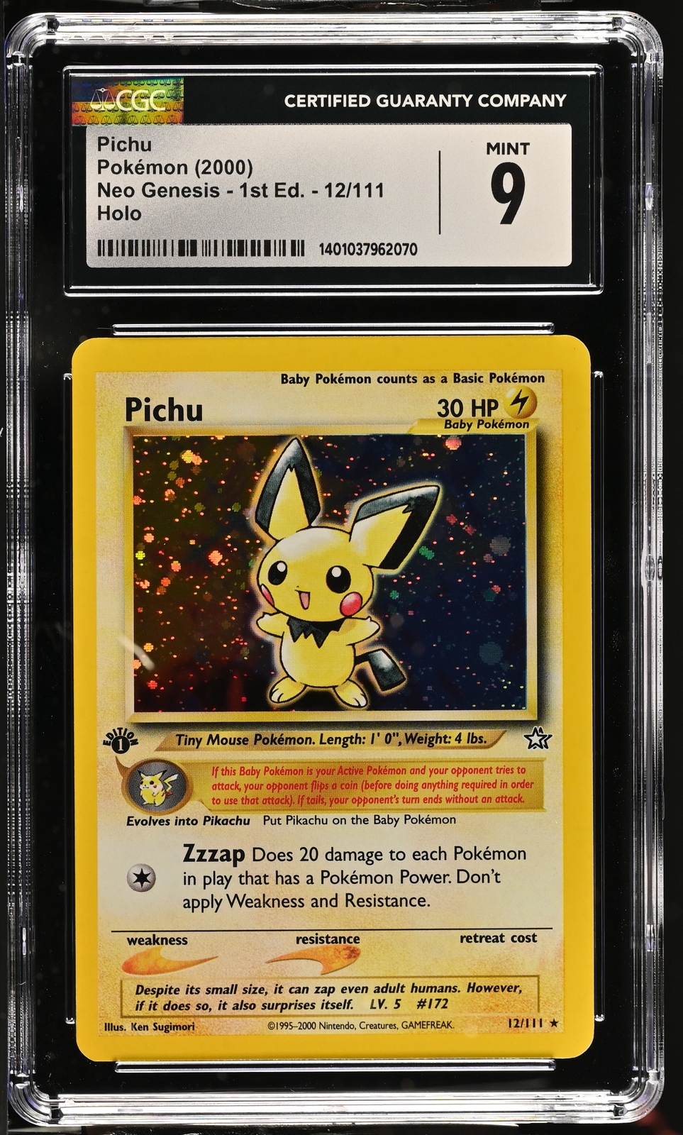 CGC 9 MINT Pichu Neo Genesis 1st Edition 12/111 Holo Rare Pokemon Card ...