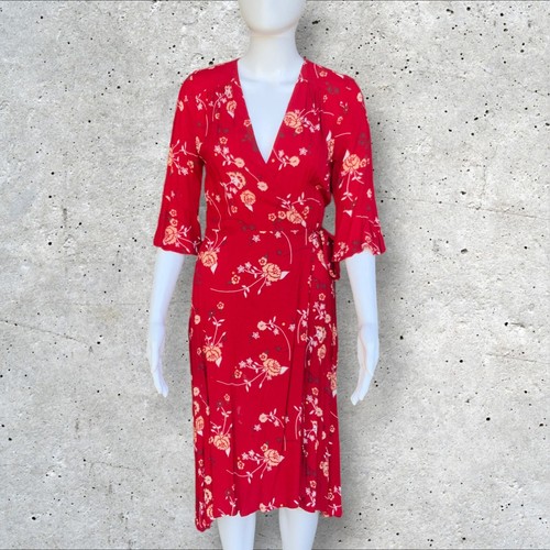 DONT ASK AMANDA Red Floral Wrap Midi Dress - Size XS | eBay