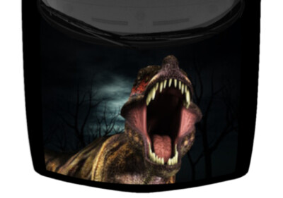 T-Rex Dinosaur Roaring Teeth Stormy Sky Truck Hood Wrap Vinyl Car ...