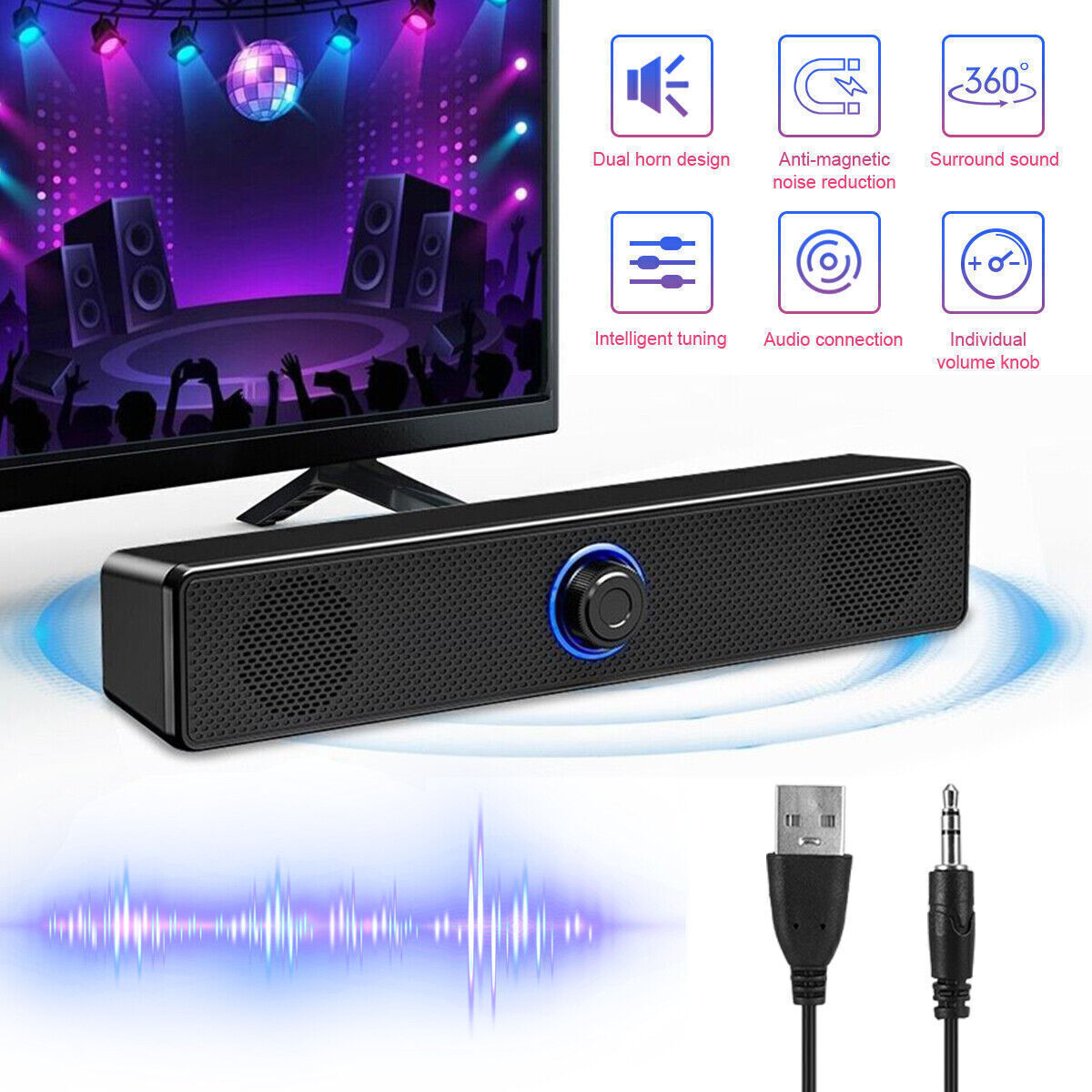 A39 Pro USB Powered Computer Soundbar - Stereo Desktop Speakers For PC ...