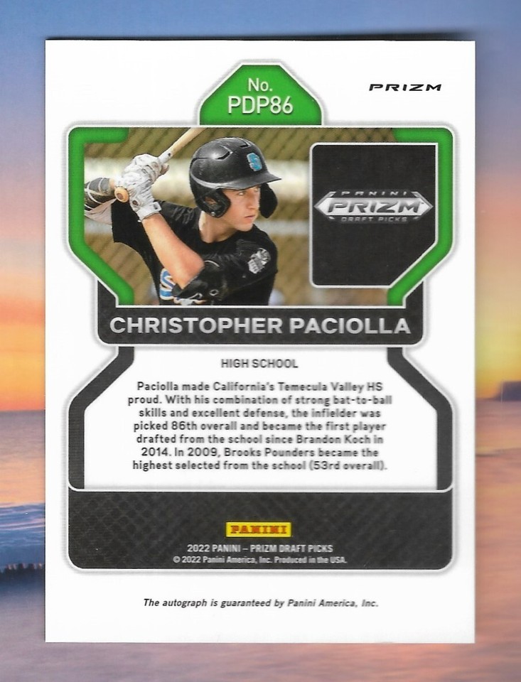 CHRISTOPHER PACIOLLA 2022 PANINI PRIZM DRAFT SILVER ROOKIE AUTOGRAPH ...