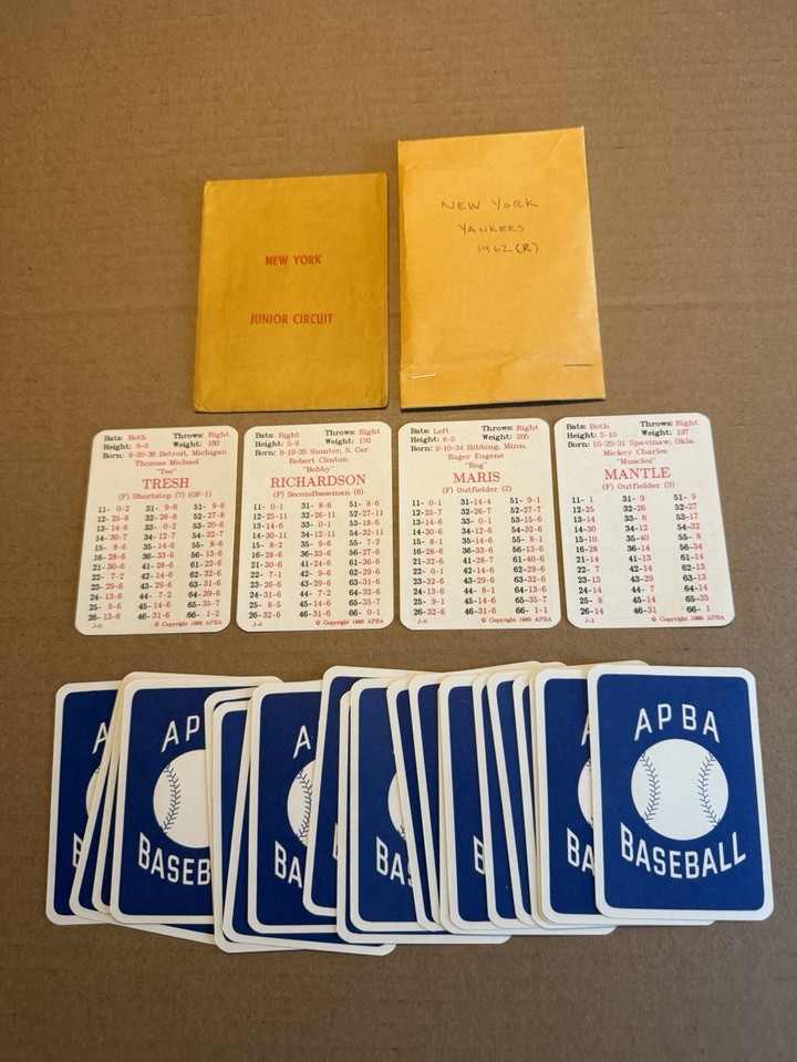 APBA Baseball 1962 (R) Season Card Set | eBay