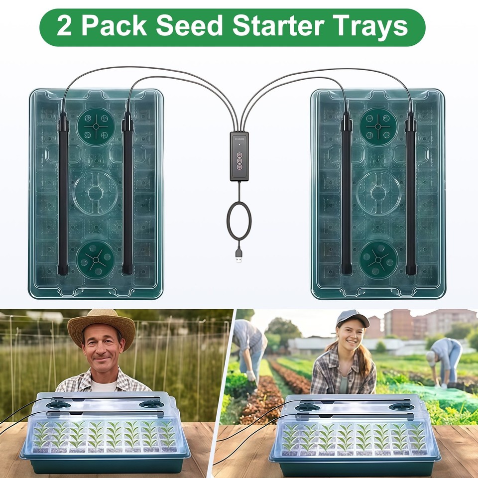 Seed Starter Tray with Grow Light, 2 Packs 80 Cells Seed Starting Kit ...