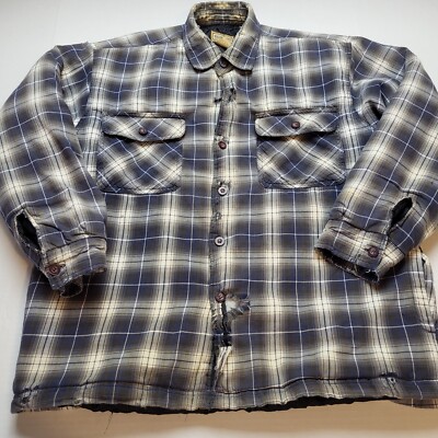 C.E. Schmidt Jacket Mens L Blue Plaid Quilted Lined Button Front Rips ...