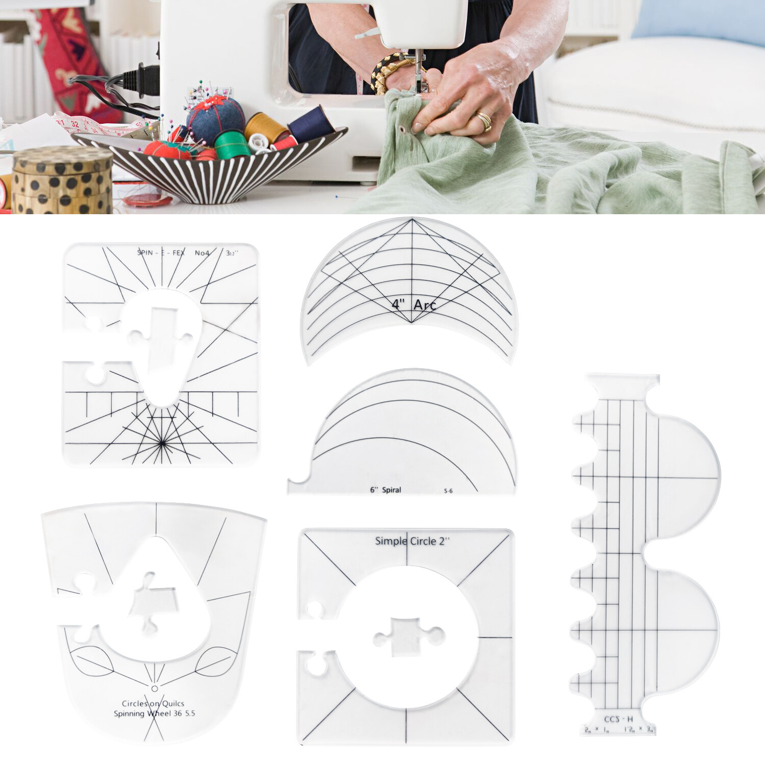 6pcs Free Motion Quilting Template Sewing Machine Ruler DIY Sewing ...