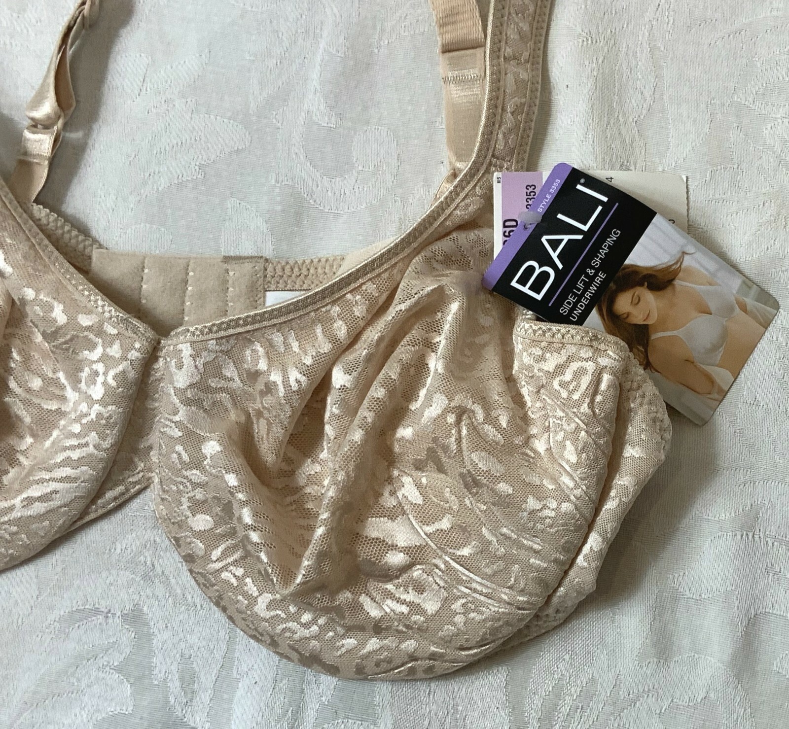 BALI 3353 Size 36D Soft Taupe Jacquard Side Lift Shaping Underwire ...