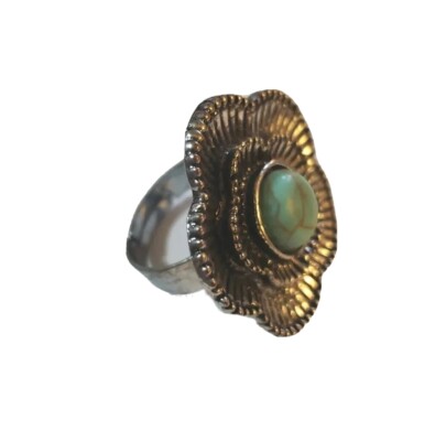 Vintage Adjustable Ring Turquoise stone And Silver tone flower design ...