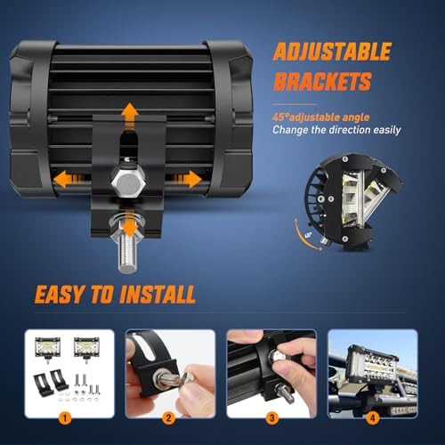Nilight Side Shooter Light Bar 2 Pack 4.3 Inch Triple Row Spot Flood ...