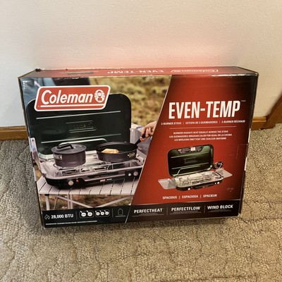 Coleman Even Temp 3 Burner Propane Camp Stove Wind Block 28k BTU (New ...