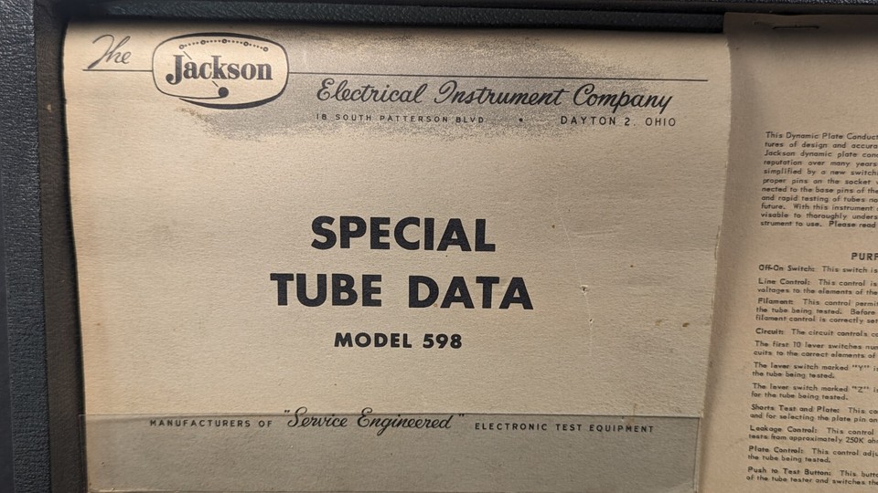 Vintage Jackson Tube Tester Model 598 Powers On UNTESTED | eBay