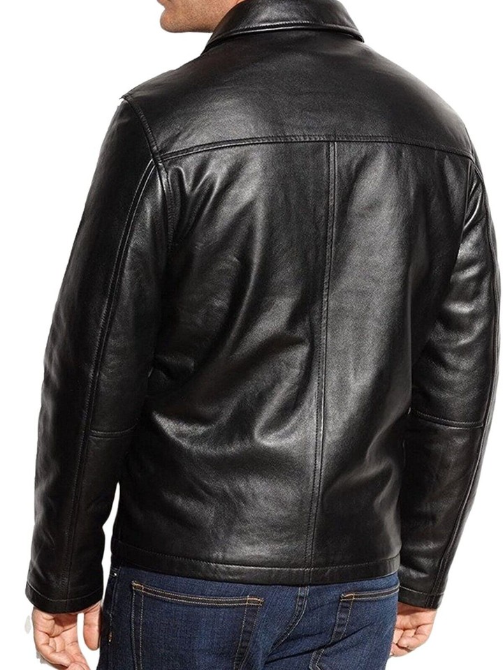 Men's Black Top Grain Real Leather Biker Classic Smooth Leather Jacket ...