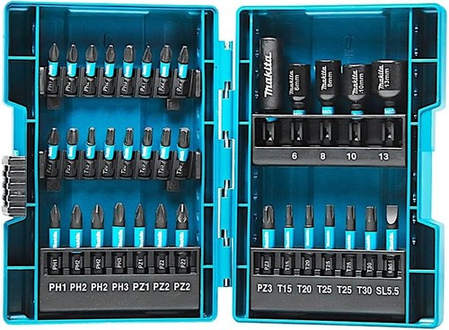 Makita Impact Driver Bit Socket Set of 35, Hexagonal Shaft 6.35mm Shank ...