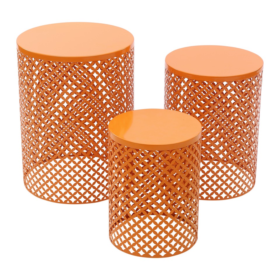 3Pcs Metal Frame Accent End Tables Cylindrical Iron Frame Side Tables ...