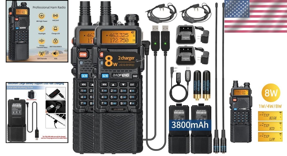 2 Pack Professional UV5R Ham Radios with 128 Channels - Long Range ...