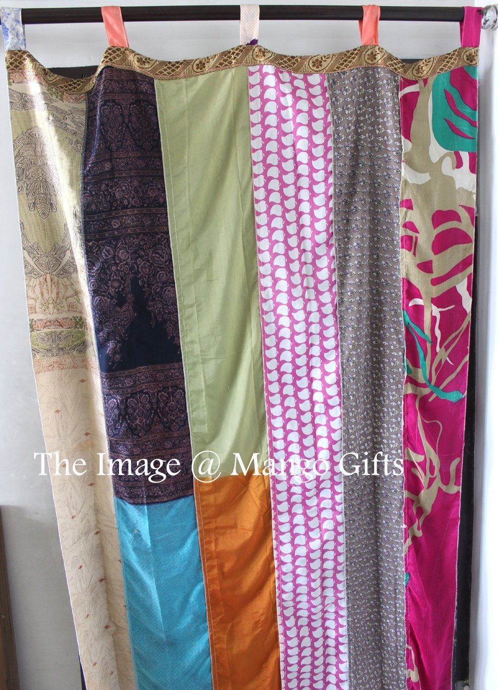Indian Old Sari Multicolor Curtain Door Drape Window Decor Silk Saree ...