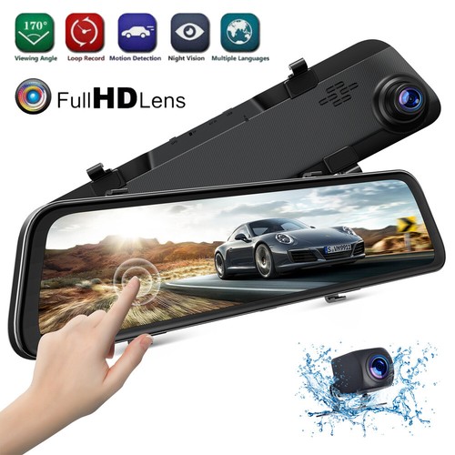 TOGUARD 12" Mirror Dash Cam 2.5K Front And Rear Dual Dash Camera Voice ...