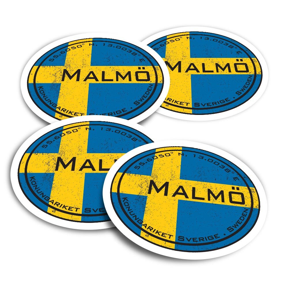 4x Vinyl Stickers Malmö Sweden Flag Circle #60110 | eBay