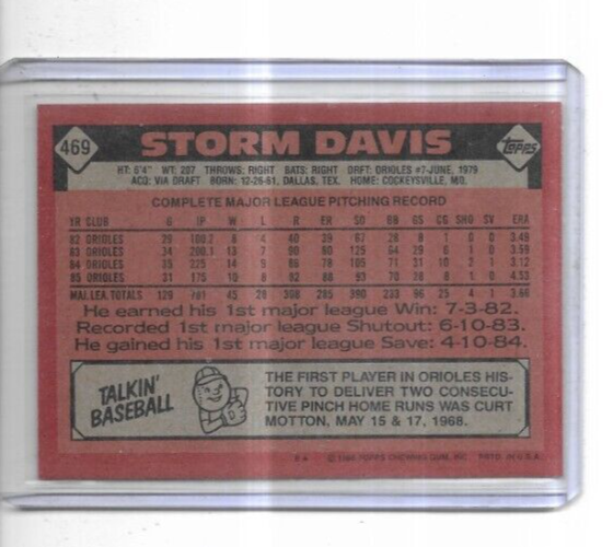 1986 Topps #469 Storm Davis Baltimore Orioles | eBay