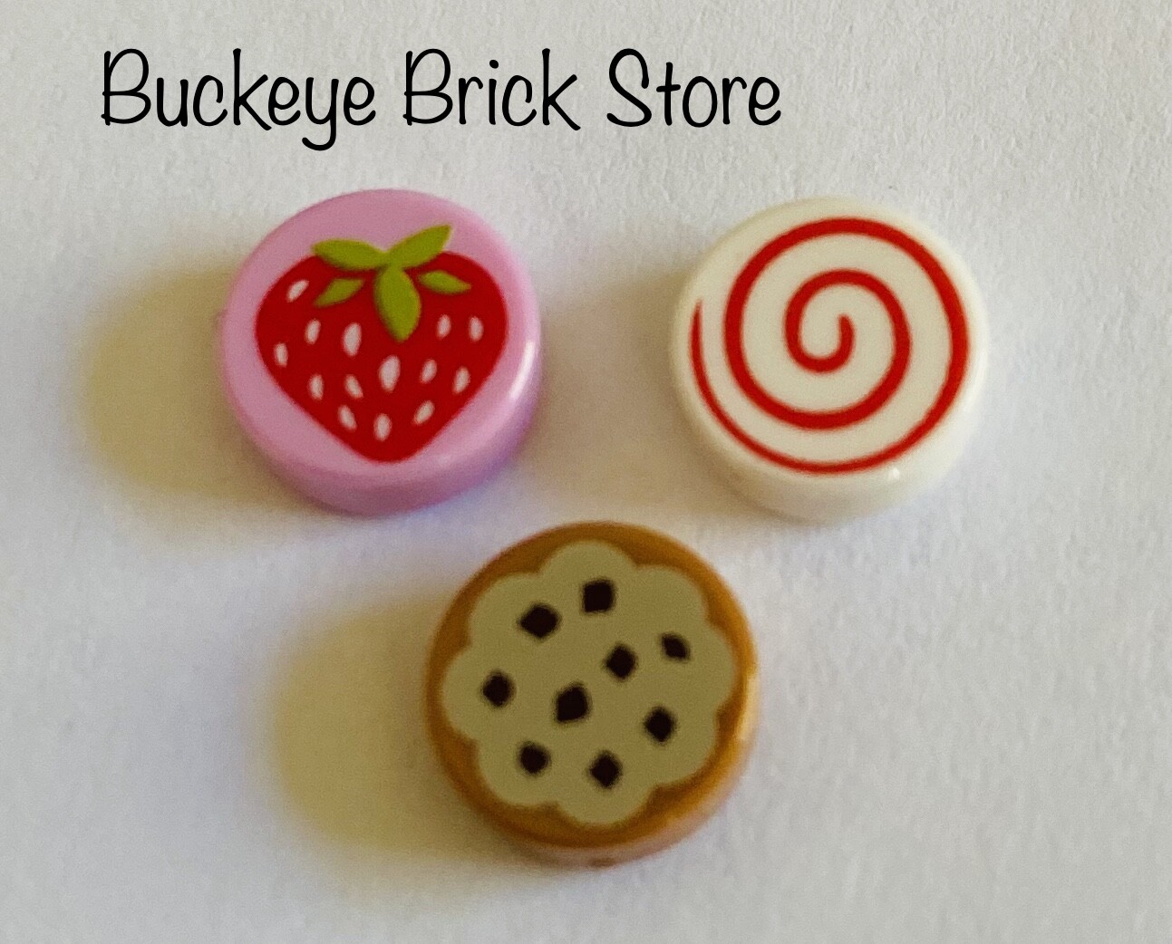 NEW Lego 3-Minifig COOKIE STRAWBERRY CANDY 1x1 Round Flat TILE Friends ...