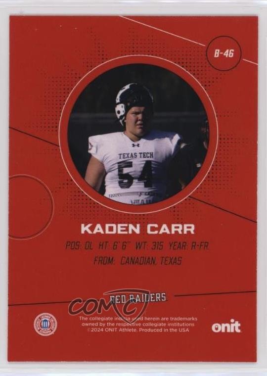2024 Onit Athlete Texas Tech Red Raiders Kaden Carr #B-46 | eBay