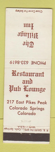 Matchbook Cover - Village Inn Restaurant Colorado Springs | eBay