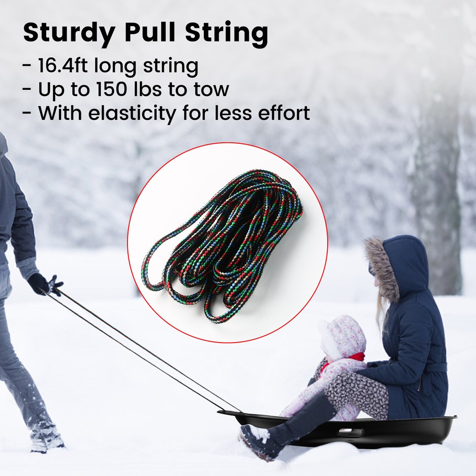 2Pack Black Snow Sled with Pull Rope 35" Plastic Winter Toboggan Sled ...