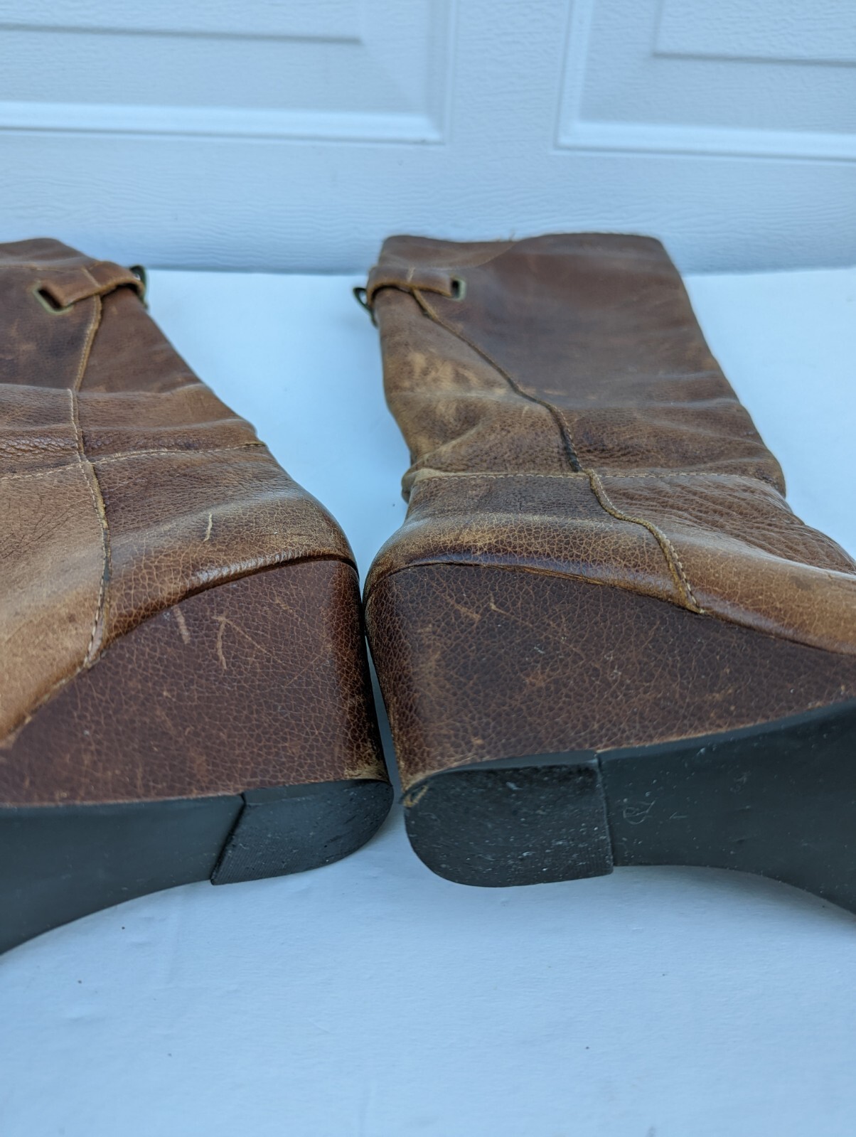 Steve Madden Iden Pebble Leather Rockabilly Wedge Knee Boots Brown ...