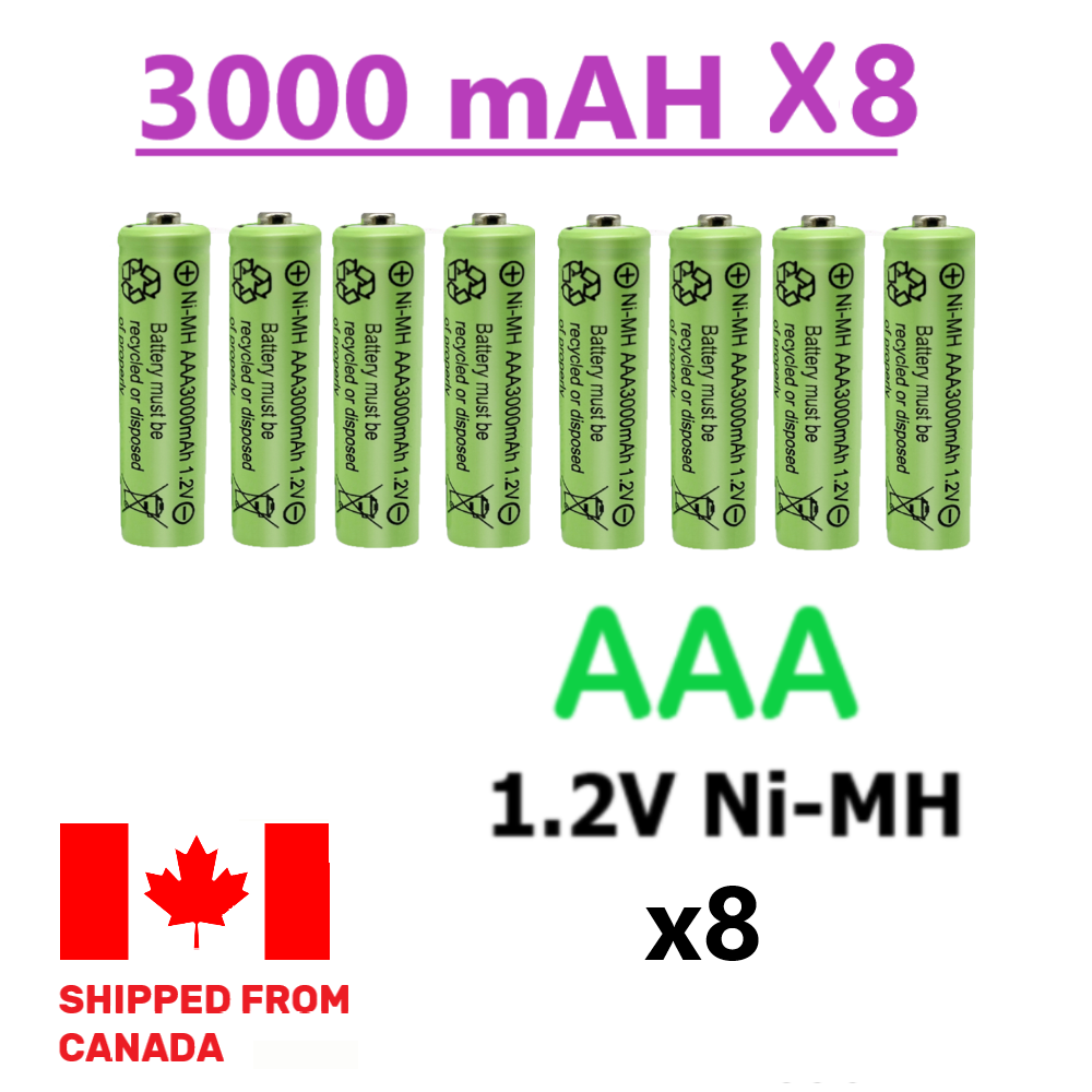 AAA Rechargeable Batteries 3000 mAH 1.2V HIGH CAPACITY NI-MH Solar (8 ...