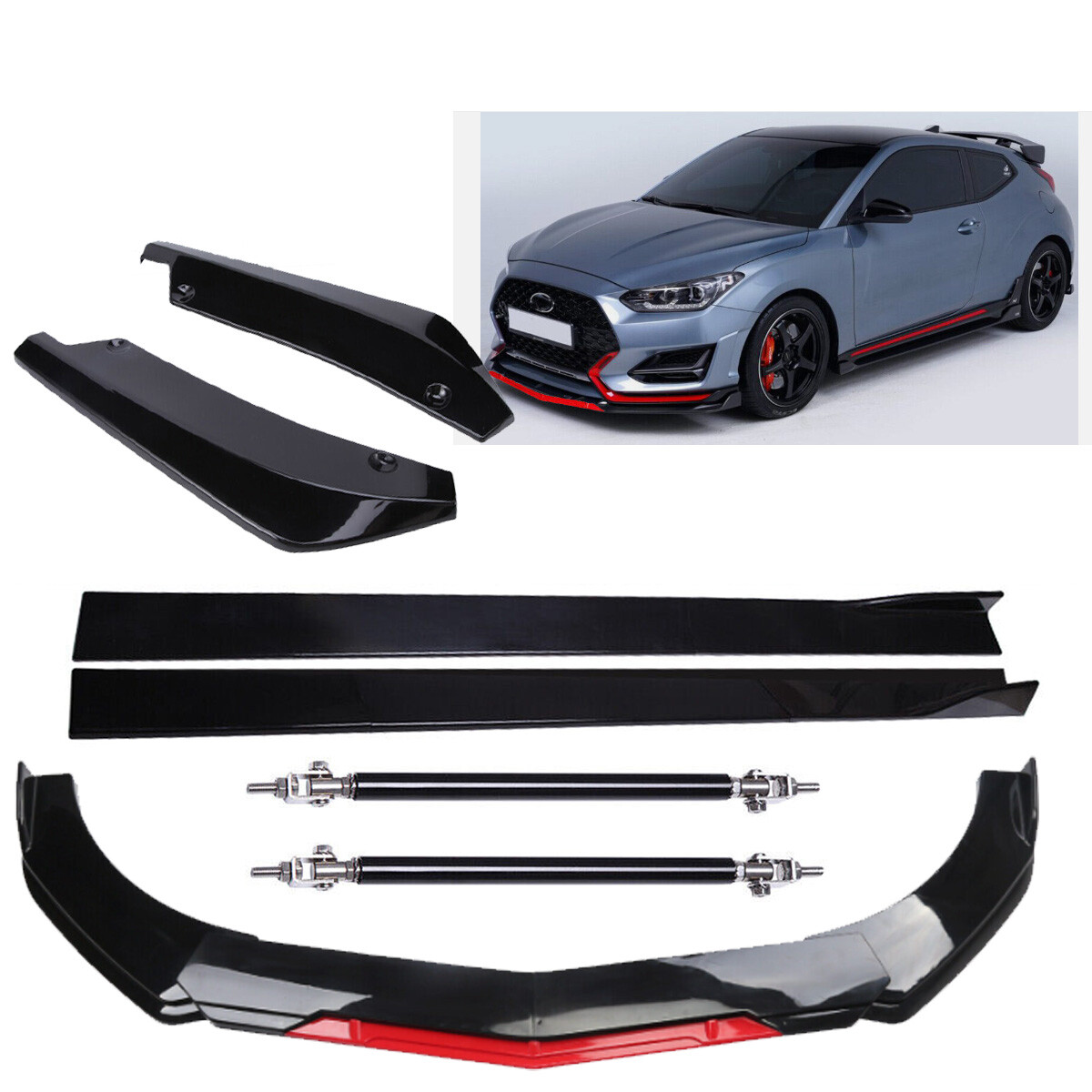 Front Rear Bumper Lip Splitter Strut Rod For Hyundai Veloster Genesis ...