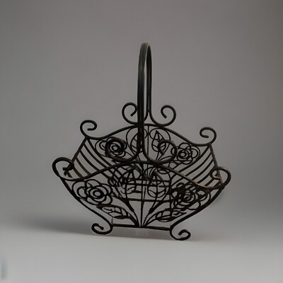 VINTAGE WIRE WROUGHT IRON BASKET INTRICATE SCROLL DESIGN 13 X 16 X 6 ...