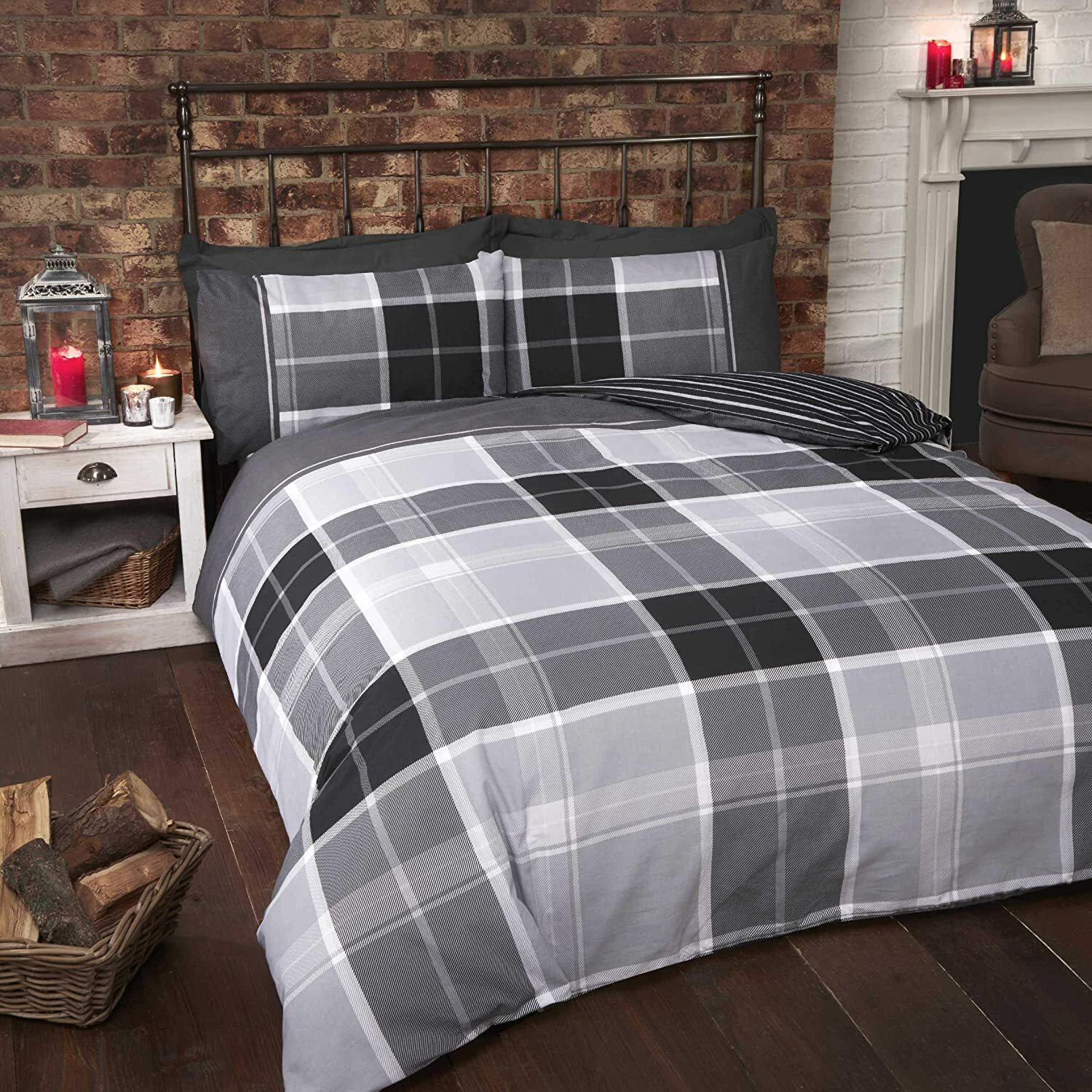 Check Reversible Striped Duvet Cover Bedding Set Printed Quilt Cover 2 ...