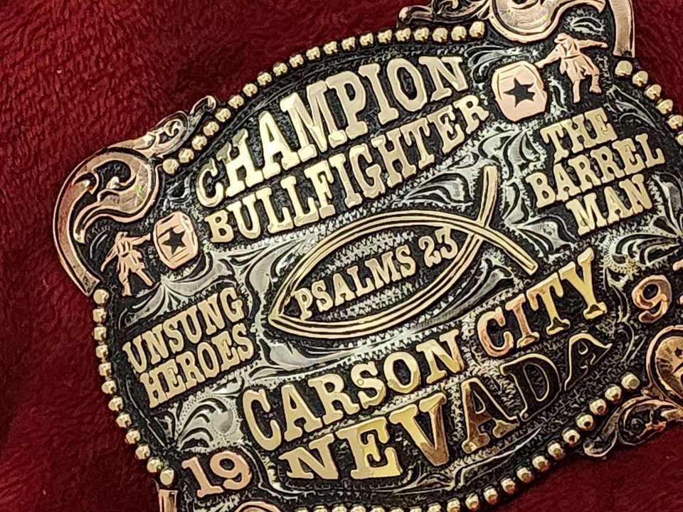 RODEO FINALS CHAMPION TROPHY BUCKLE BULL FIGHTER☆CARSON CITY NEVADA ...
