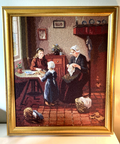 ANNE MULDER DUTCH ROOM PARLOR Vtg Wool Needlepoint Tapestry 23x28 Gold ...